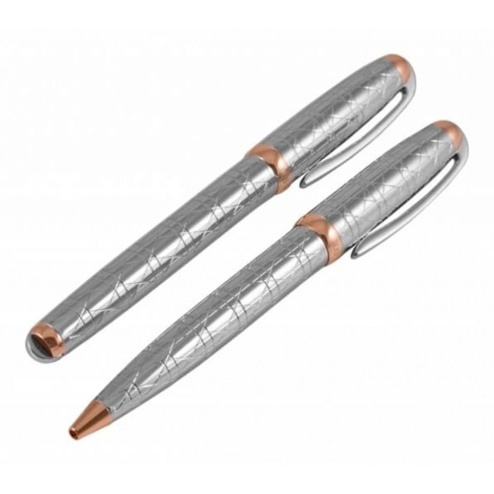 Jos Von Arx Silver Ball Point & Roller Ball Pen Set With Vertical ...